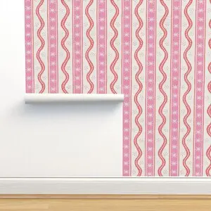 Spoonflower Valentine Charlie Stripe 100% Natural Sisal Grasscloth Wallcovering - Red