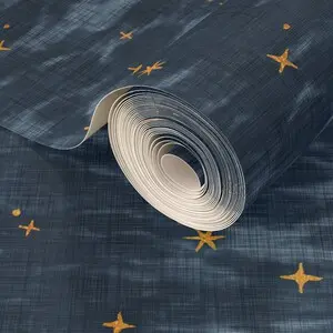 Spoonflower Shibori Stars On Slate Night Sky Block Printed 100% Natural Sisal Grasscloth Wallcovering Navy,blue