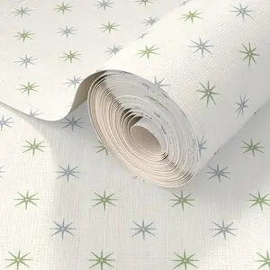 Spoonflower Soft Blue And Greens Stars 100% Natural Sisal Grasscloth Wallcovering Green,blue