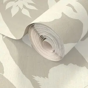 Spoonflower Silhouette Peony Branch Floral Putty Neutral Beige 100% Natural Sisal Grasscloth Wallcovering Beige