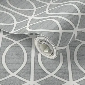 Spoonflower Geometric Gray Modern Retro Vintage Lines Custom Removable Wallpaper - Gray,white,green