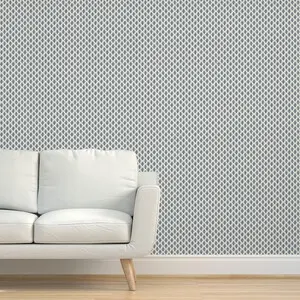 Spoonflower Pinecone Indigo Cream Blue Leaf Navy Palm 100% Natural Sisal Grasscloth Wallcovering - Blue,white,navy