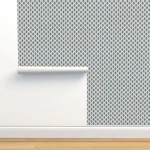 Spoonflower Pinecone Indigo Cream Blue Leaf Navy Palm 100% Natural Sisal Grasscloth Wallcovering - Blue,white,navy