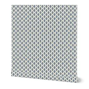 Spoonflower Pinecone Indigo Cream Blue Leaf Navy Palm 100% Natural Sisal Grasscloth Wallcovering - Blue,white,navy