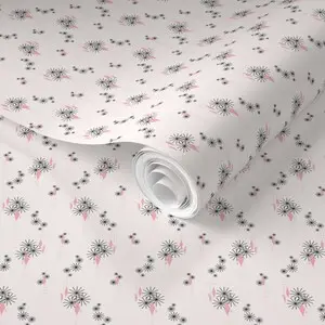 Spoonflower Dollhouse Pink And Black Mcm Micro Tiny Custom Pre-pasted Wallpaper White,gray