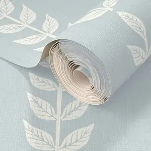 Spoonflower Soft And White Elton Vine 100% Natural Sisal Grasscloth Wallcovering - Blue