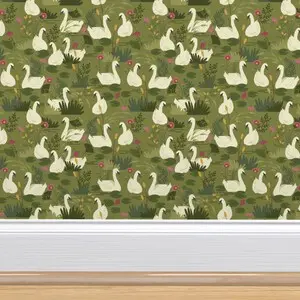 Spoonflower Trumpeter Swan 100% Natural Sisal Grasscloth Wallcovering