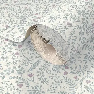 Spoonflower Veronica Soft And Lilac On White 100% Natural Sisal Grasscloth Wallcovering - Blue