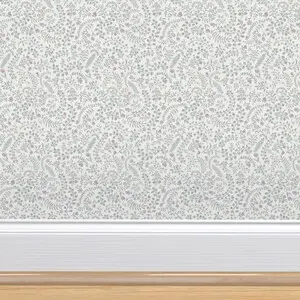 Spoonflower Veronica Soft And Lilac On White 100% Natural Sisal Grasscloth Wallcovering - Blue
