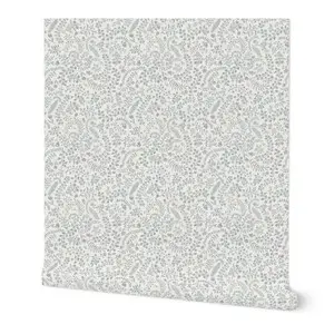 Spoonflower Veronica Soft And Lilac On White 100% Natural Sisal Grasscloth Wallcovering - Blue