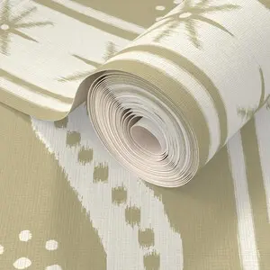 Spoonflower Cream On Tan Charlie Stripe 100% Natural Sisal Grasscloth Wallcovering - Tan,beige