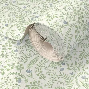 Spoonflower Veronica Soft Blue And Green On White 100% Natural Sisal Grasscloth Wallcovering - Green,blue
