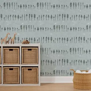 Spoonflower Midnight Forest Trees Woods Woodland Pine Custom Removable Wallpaper - Gray