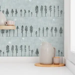 Spoonflower Midnight Forest Trees Woods Woodland Pine Custom Removable Wallpaper - Gray