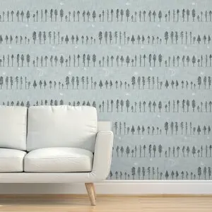 Spoonflower Midnight Forest Trees Woods Woodland Pine Custom Removable Wallpaper - Gray