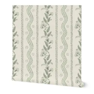 Spoonflower Soft Green On Cream 100% Natural Sisal Grasscloth Wallcovering - Gray,green