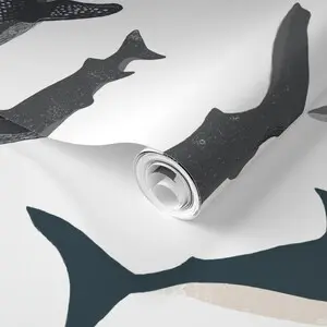 Spoonflower Shark Nautical Ocean White Gray Navy Hammerhead 100% Natural Sisal Grasscloth Wallcovering - Black,white,gray