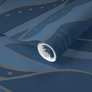 Spoonflower Monochromatic Dark Blue Navy Ocean Waves Tide Custom Pre-pasted Wallpaper Blue