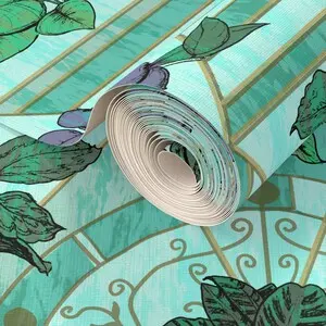 Spoonflower Victorian Greenhouse 100% Natural Sisal Grasscloth Wallcovering - Green,blue