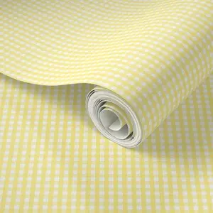 Spoonflower Tiny Gingham Lemon Yellow Check Checkered Custom Pre-pasted Wallpaper - Yellow,white,green