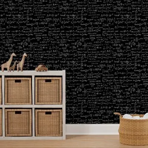 Spoonflower Black And White Equations Math Science Numbers Custom Pre-pasted Wallpaper
