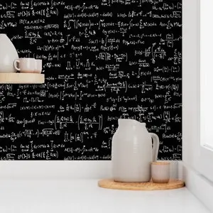 Spoonflower Black And White Equations Math Science Numbers Custom Pre-pasted Wallpaper