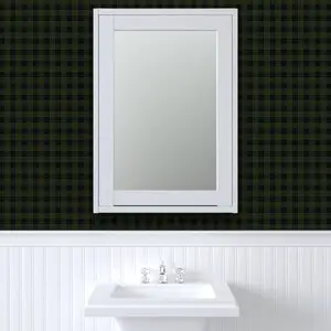 Spoonflower Black Green Plaid Gold Gingham Check Tartan Custom Pre-pasted Wallpaper - Black,green,gold