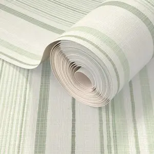Spoonflower Soft Greens Double Anderson Stripe 100% Natural Sisal Grasscloth Wallcovering - Green