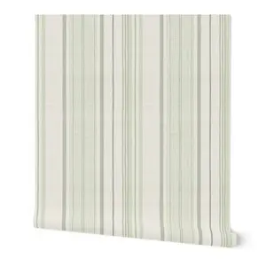 Spoonflower Soft Greens Double Anderson Stripe 100% Natural Sisal Grasscloth Wallcovering