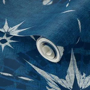 Spoonflower Star Stars Monochromatic Starburst Shibori Custom Pre-pasted Wallpaper - Blue