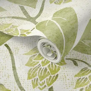 Spoonflower Green Leaf Watercolor Texture Custom Pre-pasted Wallpaper - Sage,white,green