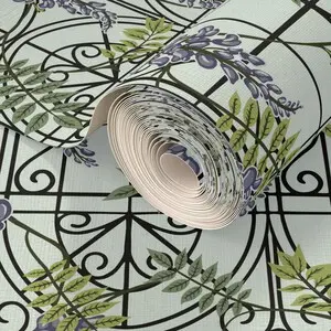 Spoonflower Victorian Greenhouse Medium Wisteria Lavender 100% Natural Sisal Grasscloth Wallcovering - Green