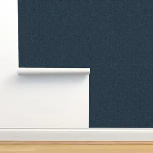 Spoonflower Navy Blue Modern Abstract Geometric 100% Natural Sisal Grasscloth Wallcovering