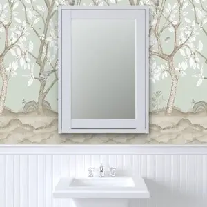 Spoonflower Leaves Grey Birds Trees Citrus Taupe Custom Pre-pasted Wallpaper - Gray