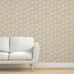 Spoonflower Small Protea 13 2 100% Natural Sisal Grasscloth Wallcovering - Tan,white