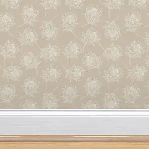 Spoonflower Small Protea 13 2 100% Natural Sisal Grasscloth Wallcovering - Tan,white