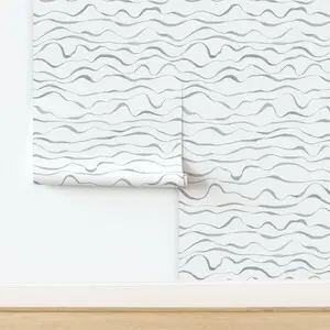 Spoonflower Black And White Grey Water Waves Custom Pre-pasted Wallpaper