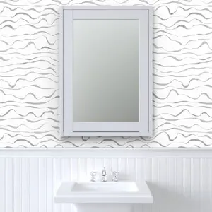 Spoonflower Black And White Grey Water Waves Custom Pre-pasted Wallpaper