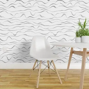 Spoonflower Black And White Grey Water Waves Custom Pre-pasted Wallpaper