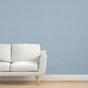Spoonflower Solid Blue Plain Texture Woven Sky Light Subtle 100% Natural Sisal Grasscloth Wallcovering - Blue,grey