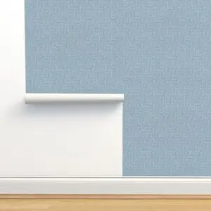 Spoonflower Solid Blue Plain Texture Woven Sky Light Subtle 100% Natural Sisal Grasscloth Wallcovering - Blue,grey