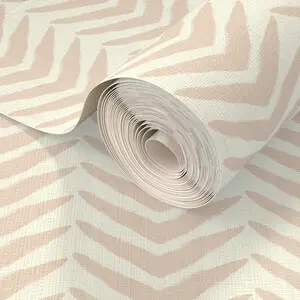 Spoonflower Soft Chevrons Blush On Natural 100% Natural Sisal Grasscloth Wallcovering - Pink,orange
