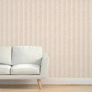 Spoonflower Soft Chevrons Blush On Natural 100% Natural Sisal Grasscloth Wallcovering