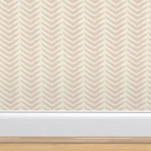Spoonflower Soft Chevrons Blush On Natural 100% Natural Sisal Grasscloth Wallcovering