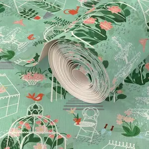 Spoonflower Victorian Greenery Jade 100% Natural Sisal Grasscloth Wallcovering - Green