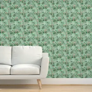 Spoonflower Victorian Greenery Jade 100% Natural Sisal Grasscloth Wallcovering