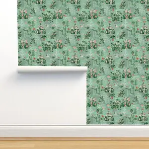 Spoonflower Victorian Greenery Jade 100% Natural Sisal Grasscloth Wallcovering