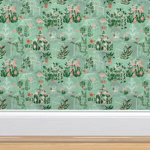 Spoonflower Victorian Greenery Jade 100% Natural Sisal Grasscloth Wallcovering