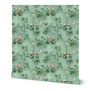 Spoonflower Victorian Greenery Jade 100% Natural Sisal Grasscloth Wallcovering