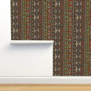 Spoonflower Aboriginal Graphics Brown And 100% Natural Sisal Grasscloth Wallcovering